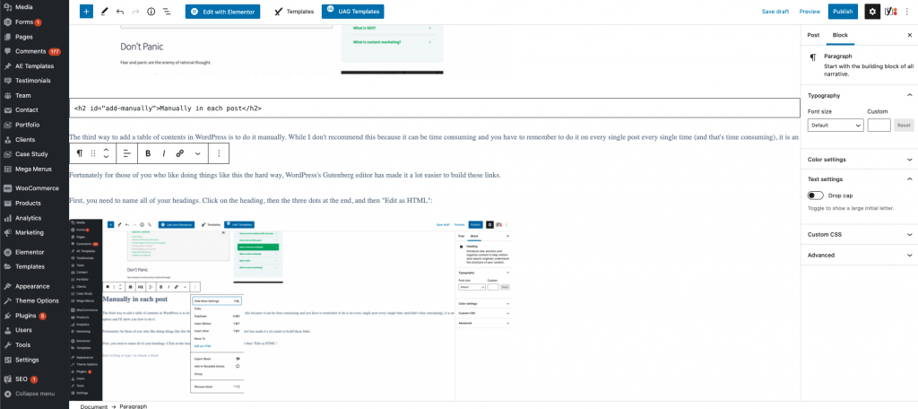 How to create a table of contents in WordPress - EditorNinja