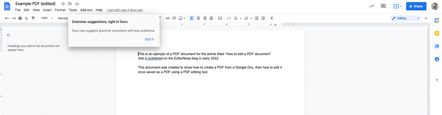 Google Docs now showing grammar suggestions - EditorNinja