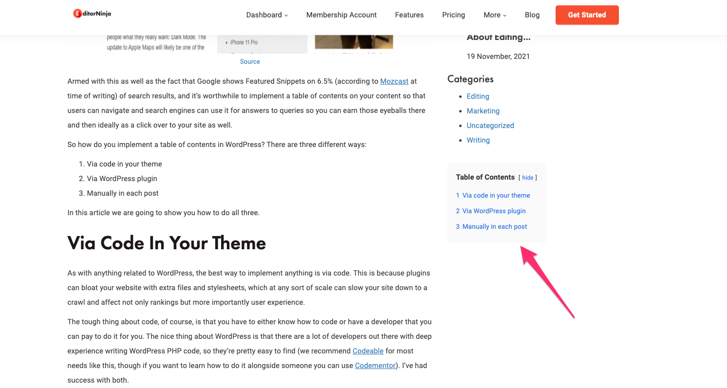 How To Place A Table Of Contents In The Wordpress Sidebar Editorninja