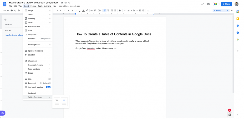 How To Create A Table Of Contents In Google Docs EditorNinja